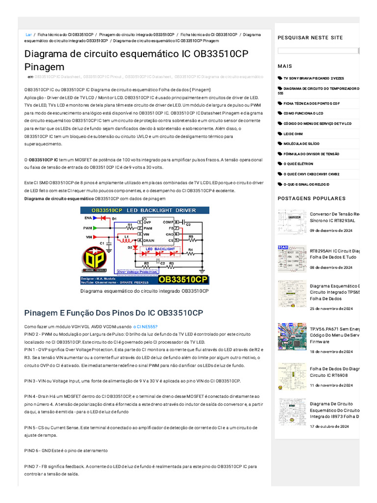 Diagrama de circuito esquemático IC OB33510CP Pinagem | PDF | Diodo emissor de luz | Rede elétrica