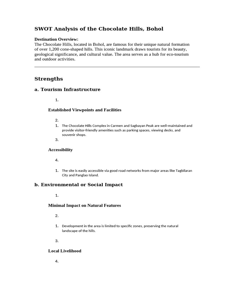 SWOT Analysis of The Chocolate Hills | PDF | Tourism | Infrastructure