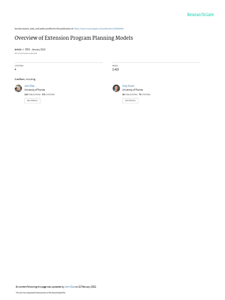 Overview of Extension Program Planning Models | PDF | Evaluation | Learning