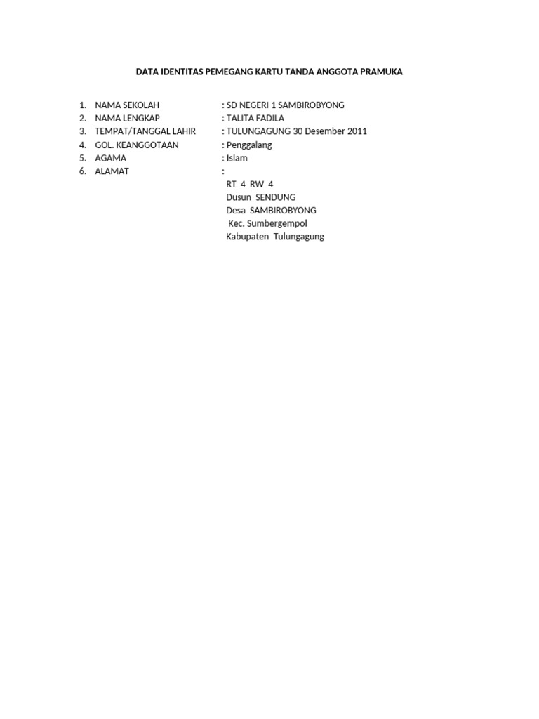 File Blangko Kta Word | PDF