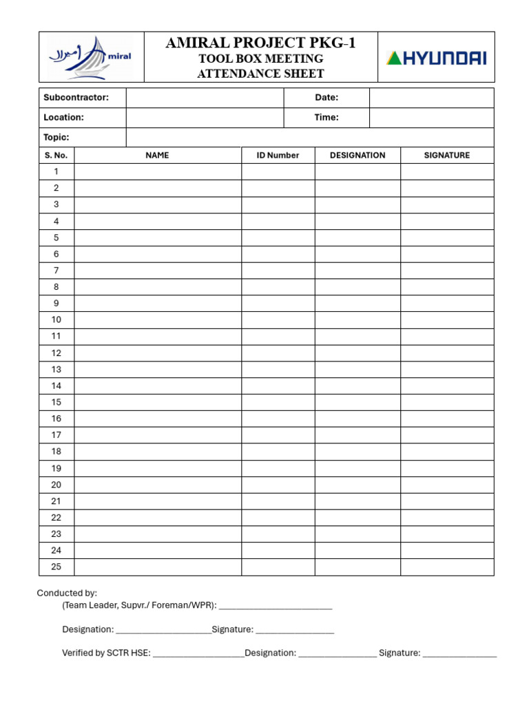 Daily TBM Attendance Form | PDF