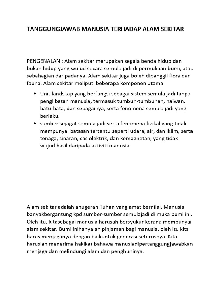 Tanggungjawab Manusia Terhadap Alam Sekitar | PDF