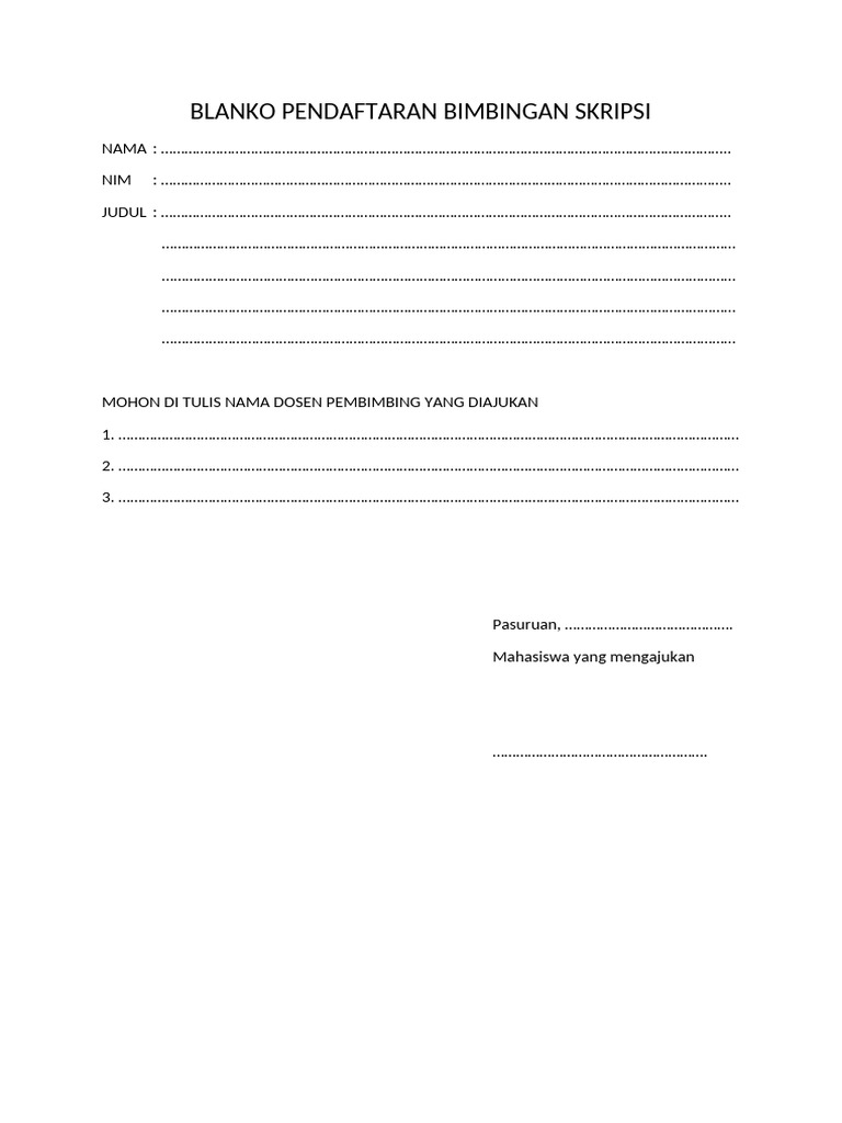 Blanko Pendaftaran Bimbingan Skripsi | PDF