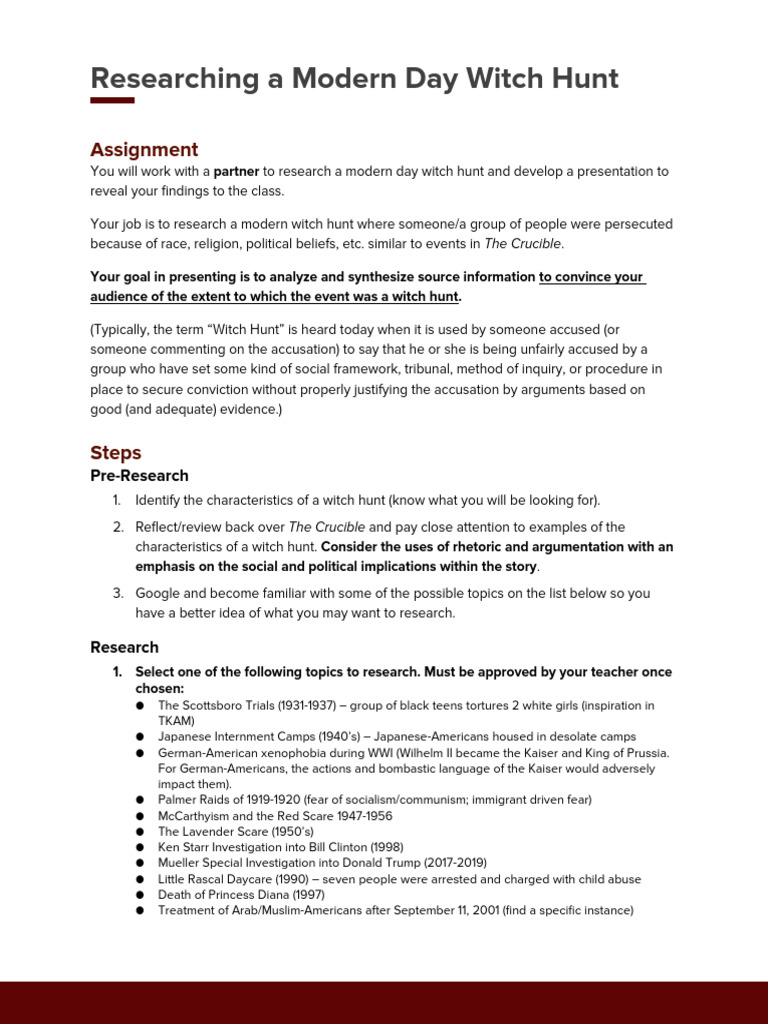 Researching a Modern Day Witch Hunt | PDF | Rhetoric | Witchcraft