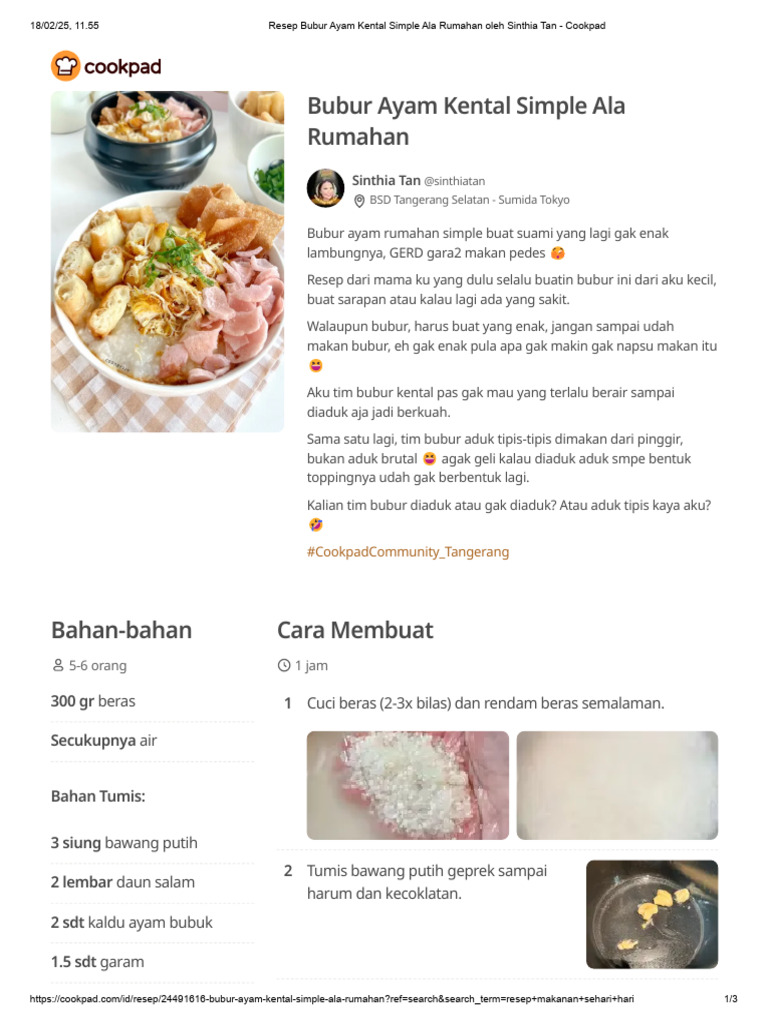 Resep Bubur Ayam Kental Simple Ala Rumahan Oleh Sinthia Tan - Cookpad | PDF