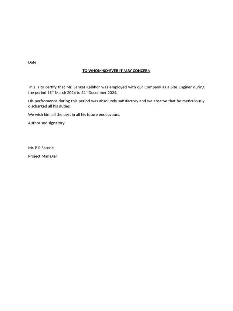 Experience Letter | PDF