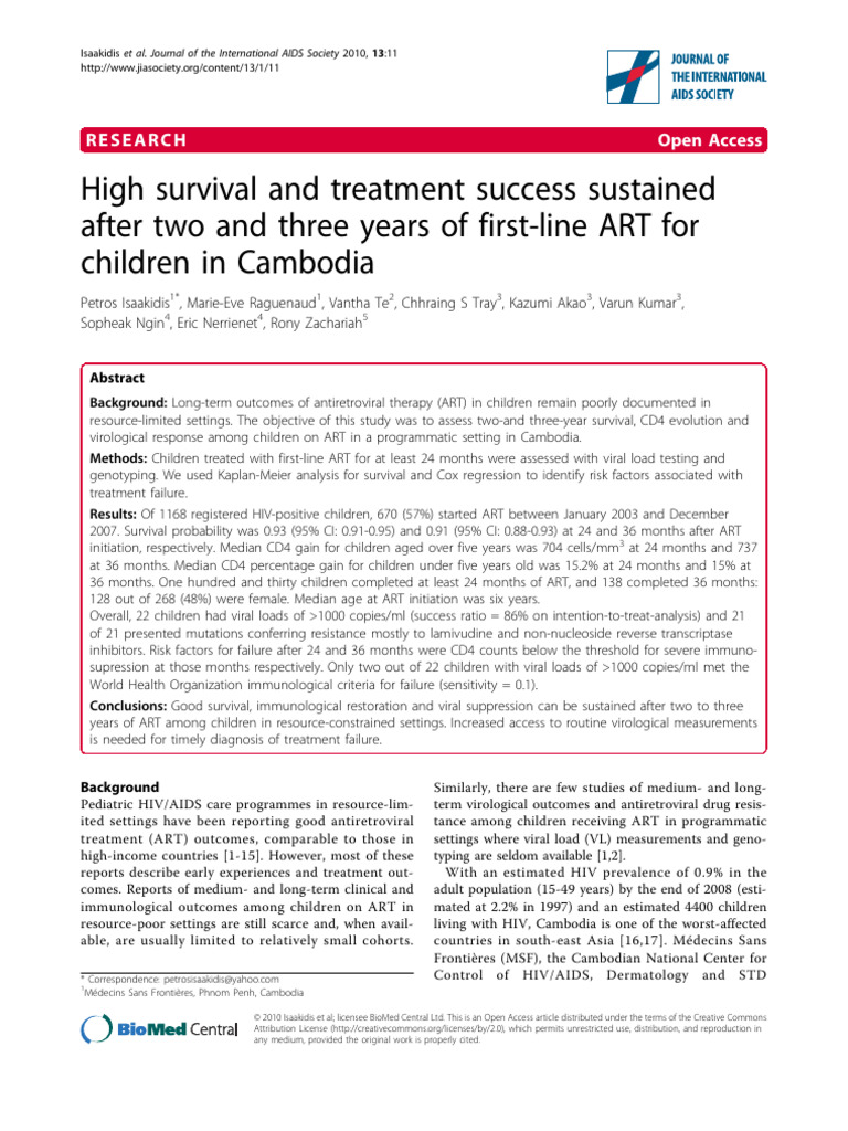 ART Outcomes for Children in Cambodia | PDF | Management Of Hiv/Aids | Hiv
