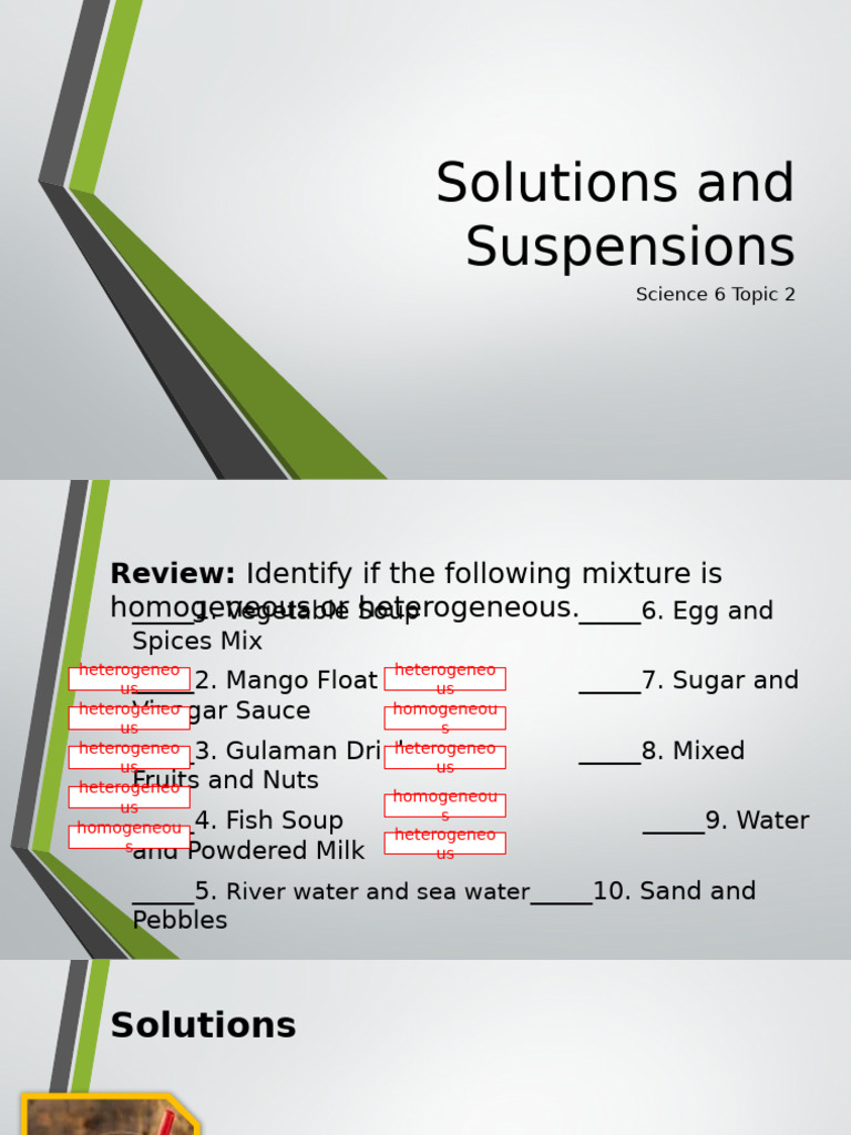 Topic 2 Science 6 Solutions, Suspensions and Colloids | PDF | Mixture ...