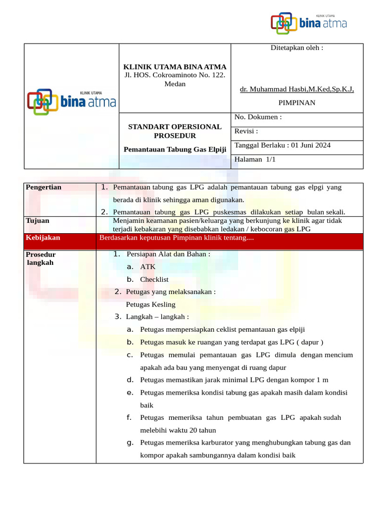 SOP Pemantauan Tabung Gas Elpiji | PDF