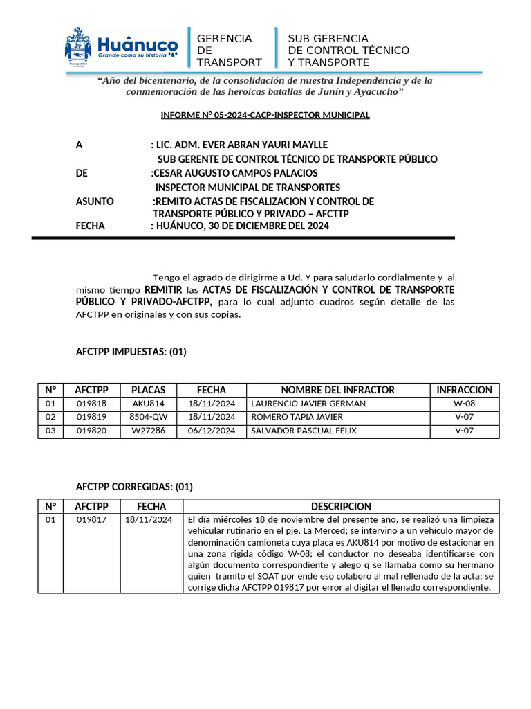 Informe 05 Actas Entregadas | PDF