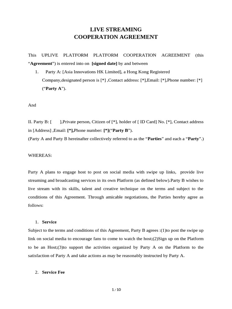 Uplive Streaming Cooperation Agreement | PDF | Breach Of Contract ...