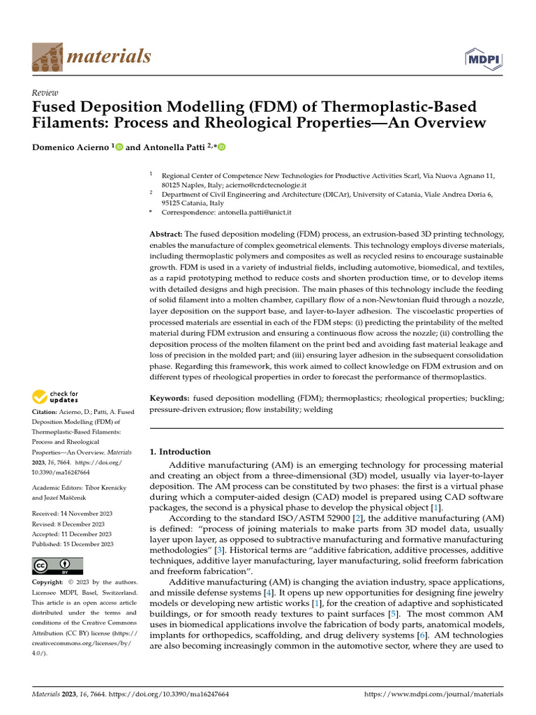 Fused Deposition Modelling (FDM) of Thermoplastic-Based Filaments ...
