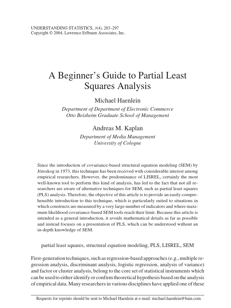 A Beginner's Guide To Partial Least Squares Analysis | PDF | Structural ...