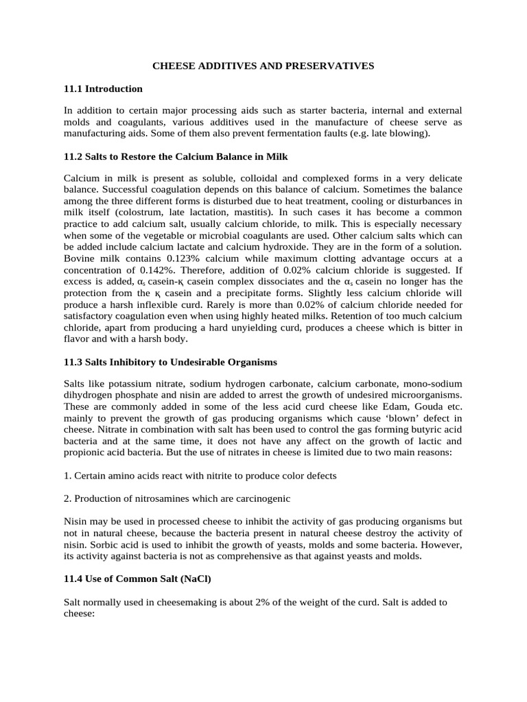 6 - Cheese Additives and Preservatives | PDF | Cheese | Milk