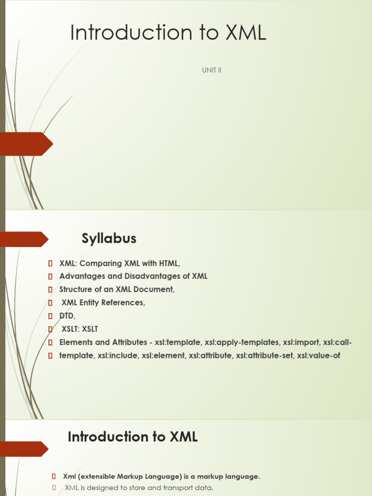 Introduction To Xml Updatedpptx Pdf Xslt Xml 9898
