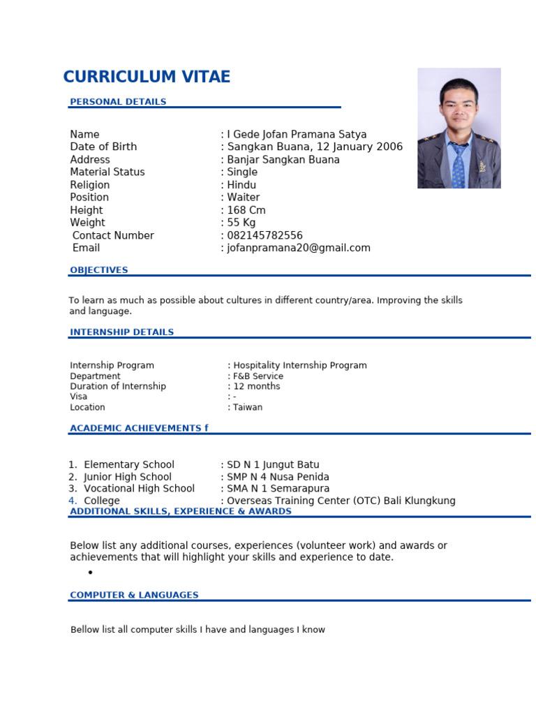 59.Cv I Gede Jofan Pramana Satya | PDF