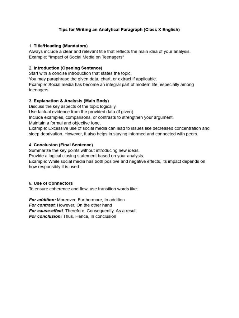 Tips for Writing an Analytical Paragraph (Class X English)- Atanvi | PDF
