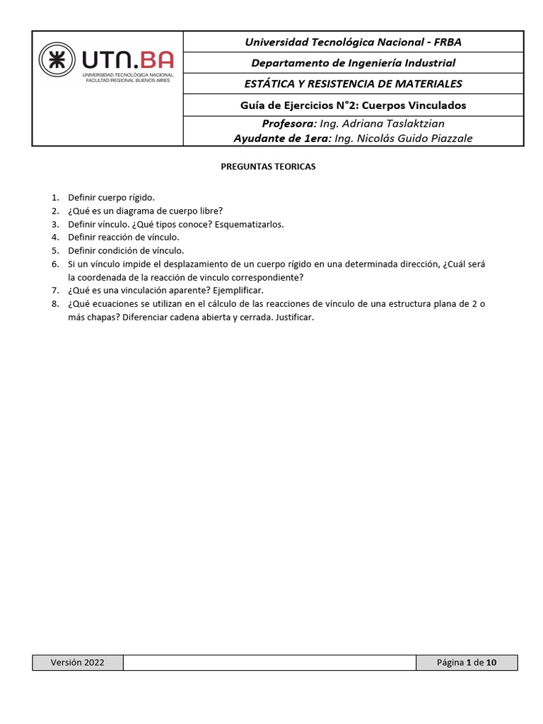 2-Estabilidad - TP N°2-Cuerpos-Vinculados | PDF | Cinemática | Resistencia de materiales