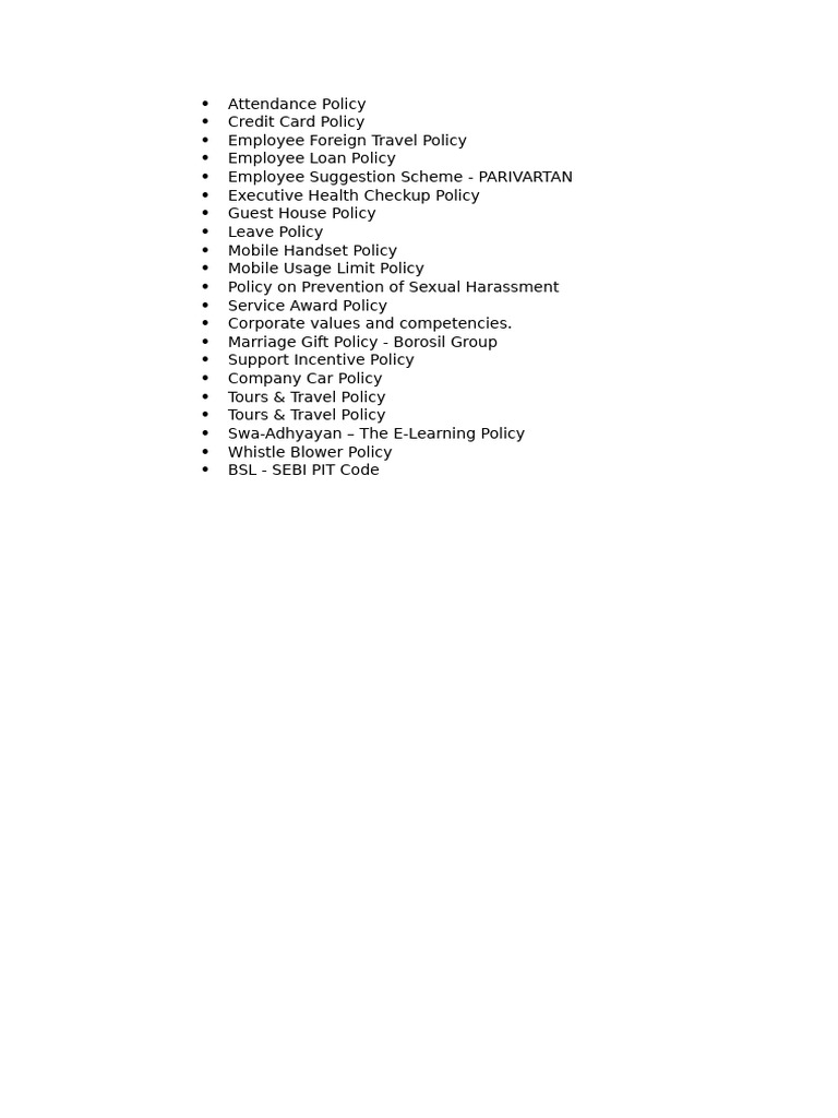 List of Policies | PDF