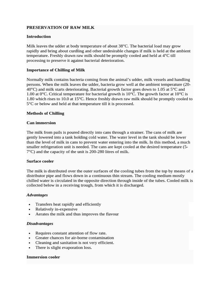 5 - Preservation of Raw Milk | PDF | Milk | Refrigeration