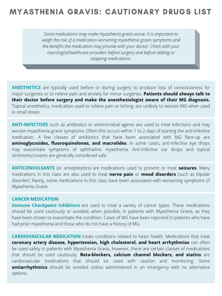 Myasthenia Gravies Medication Contra List | PDF | Medical Treatments ...
