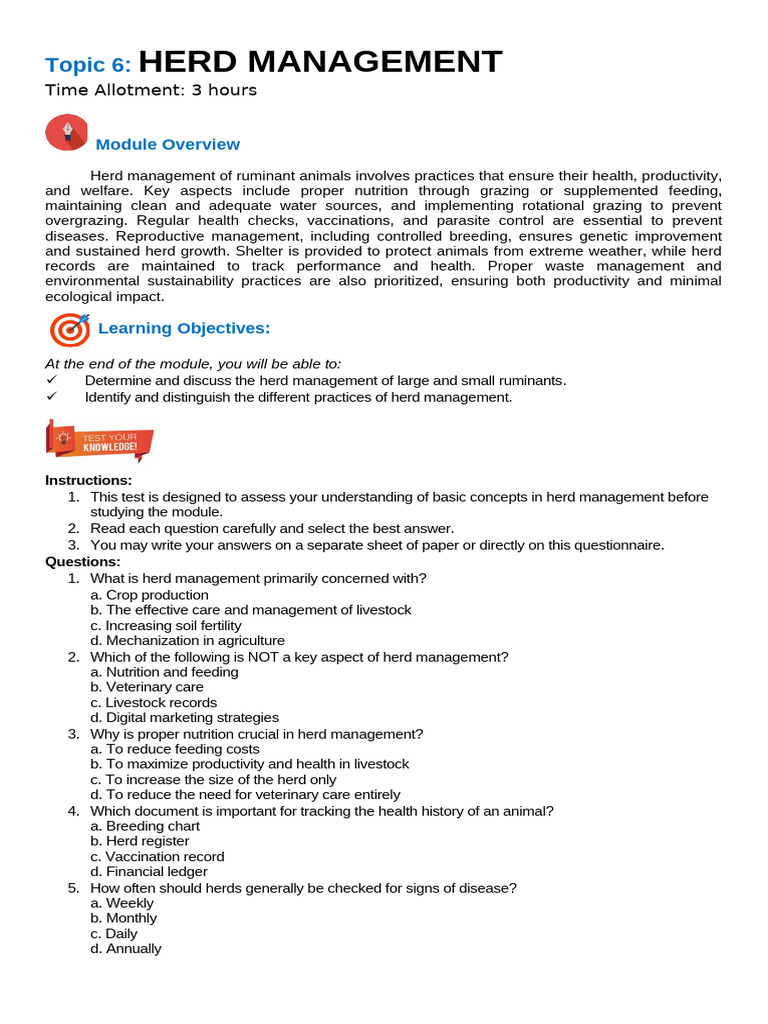 Topic 6 HERD MANAGEMENT | PDF | Sheep | Dairy Cattle