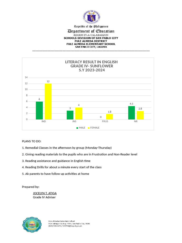 g4 Literacy Numeracy Analysis 2023 2024 | PDF | Learning | Reading ...