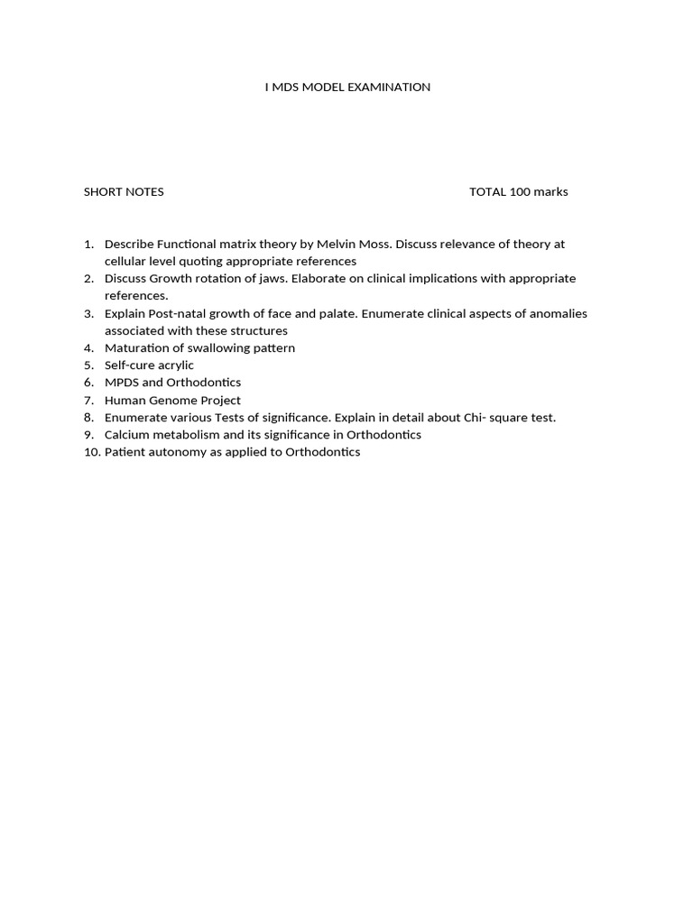 MDS Exam: Orthodontics Focus | PDF
