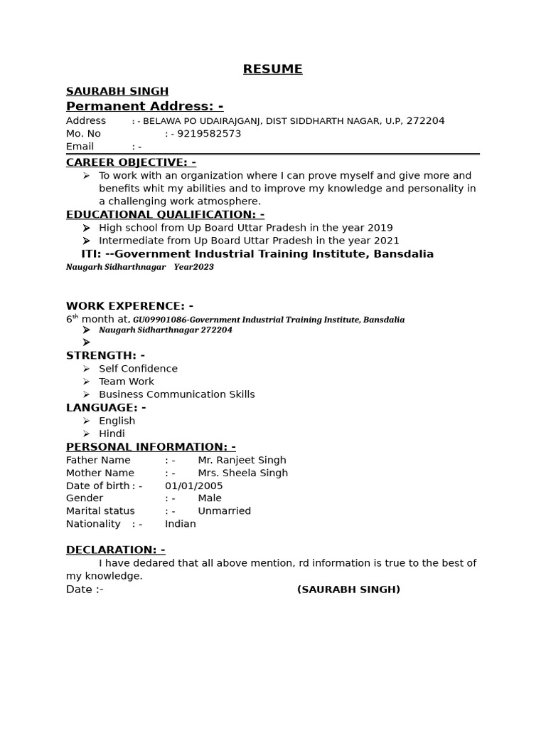 Resume Permanent Address: - : Saurabh Singh | PDF