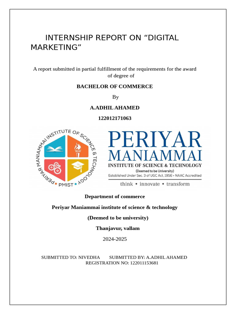 Digital Marketing Internship Report | PDF | Digital Marketing | Social ...