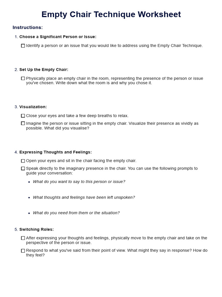 Empty Chair Technique Worksheet | PDF