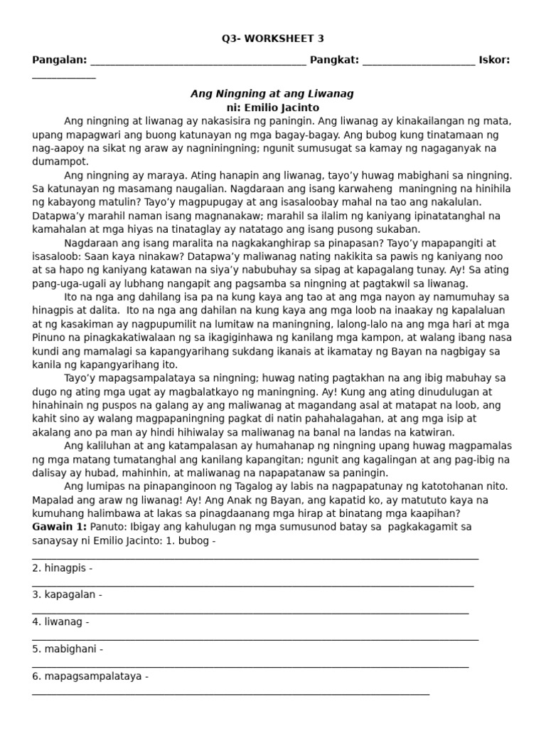 Q3 Worksheet 3 | PDF