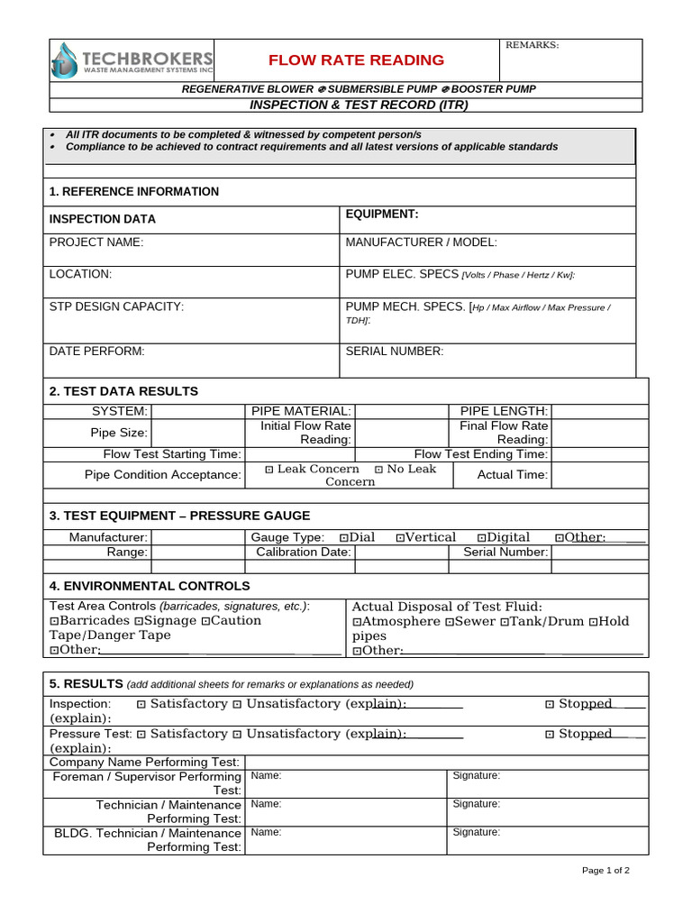 2 FLOW RATE READING FORM | PDF | Pump | Flow Measurement