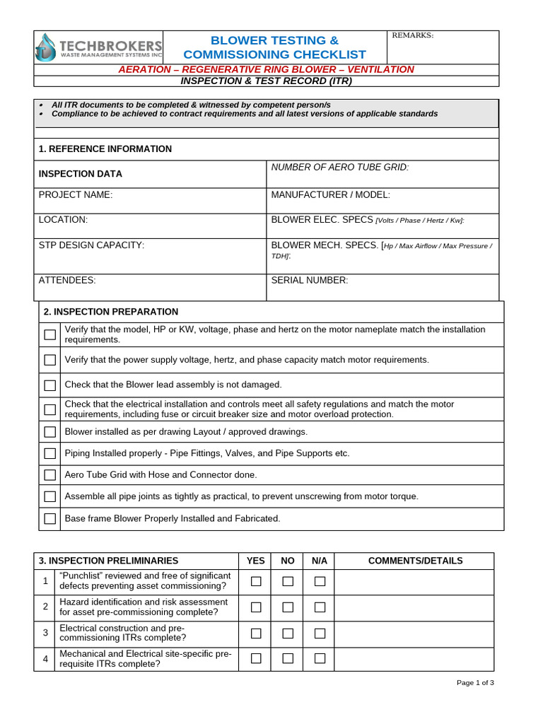 4 BLOWER TESTING AND COMMISSIONING CHECKLIST | PDF | Power Supply ...