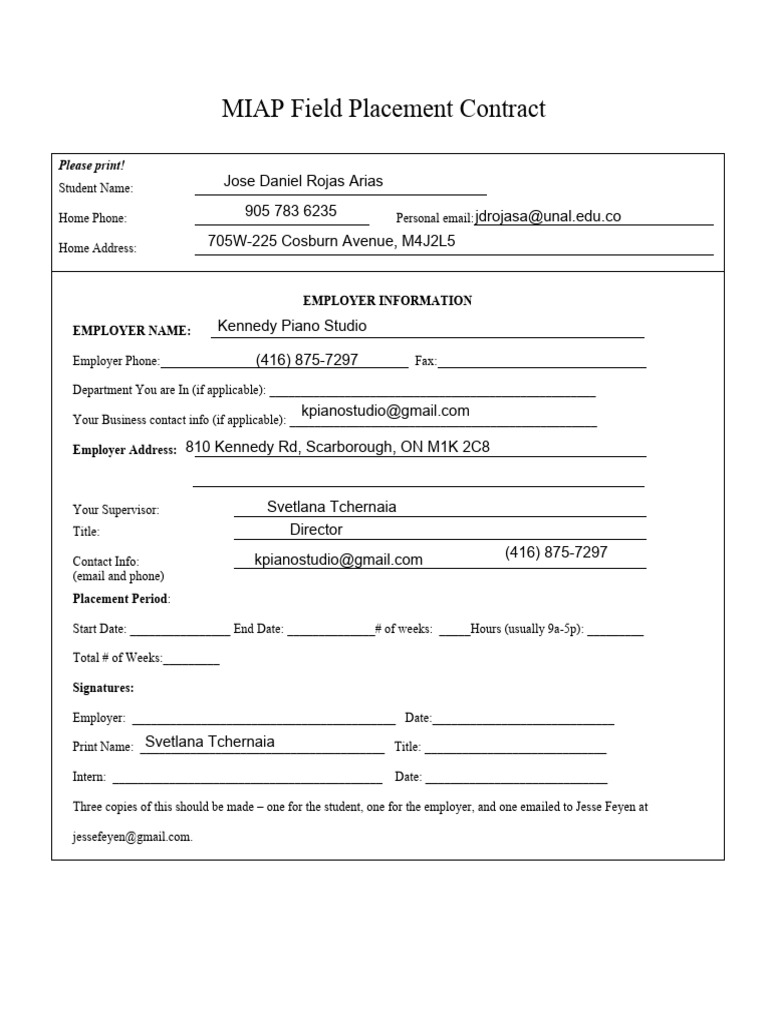 MIAP Field Placement Contract Template | PDF