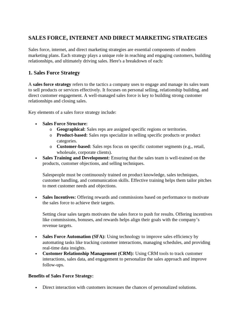 Sales Force, Internet and Direct Marketing Strategies | PDF | Digital ...