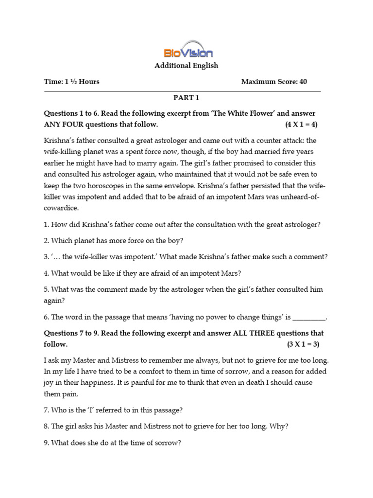 English Exam Questions and Analysis | PDF