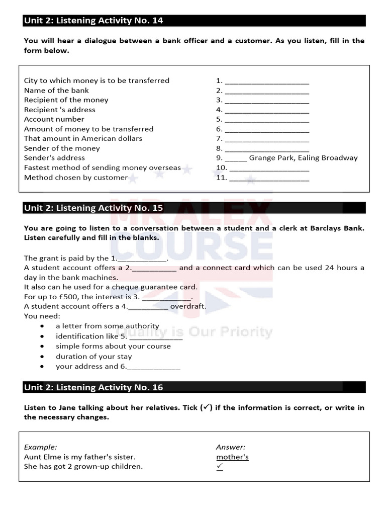 IELTS Listening Table Completion Tasks | PDF