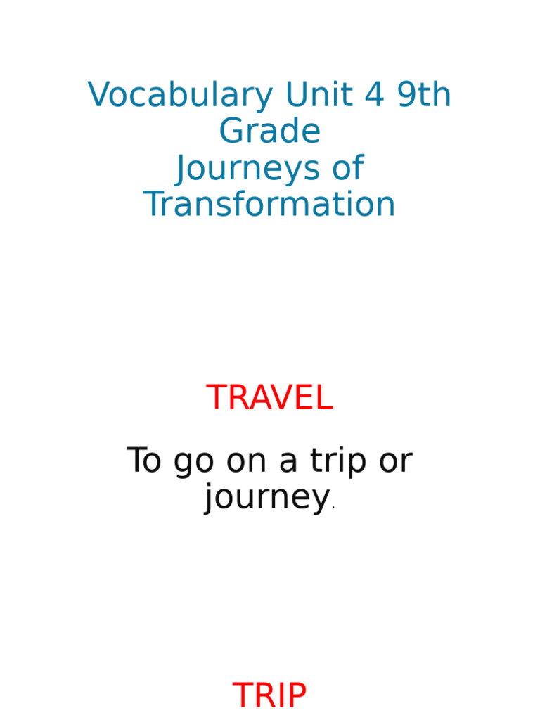 Vocabulary Unit 4 9th Grade Journeys of Transformation | PDF