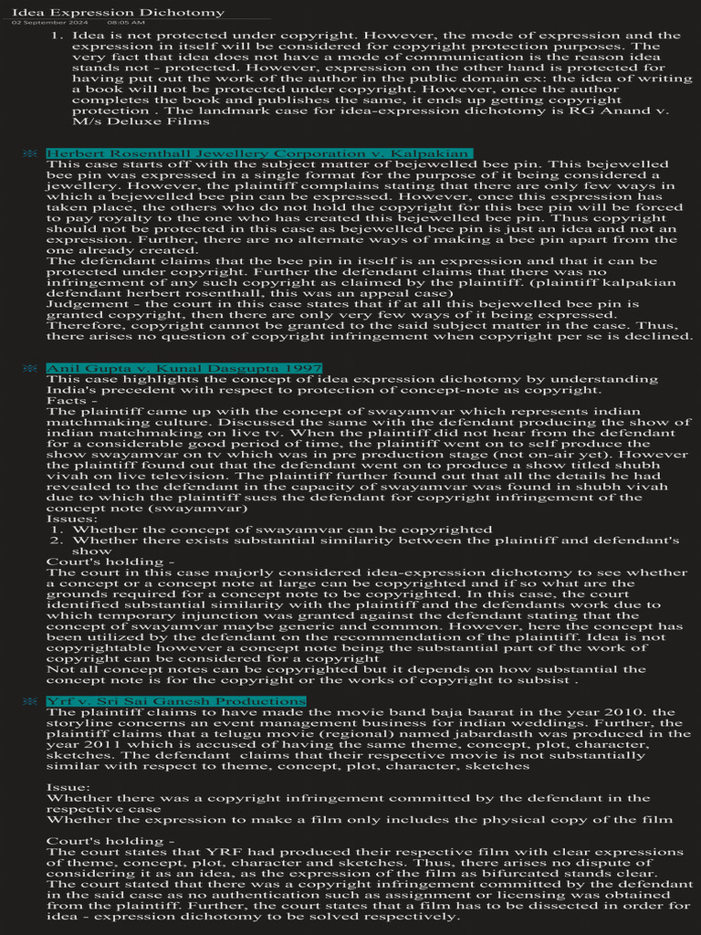Idea Expression Dichotomy Notes | PDF