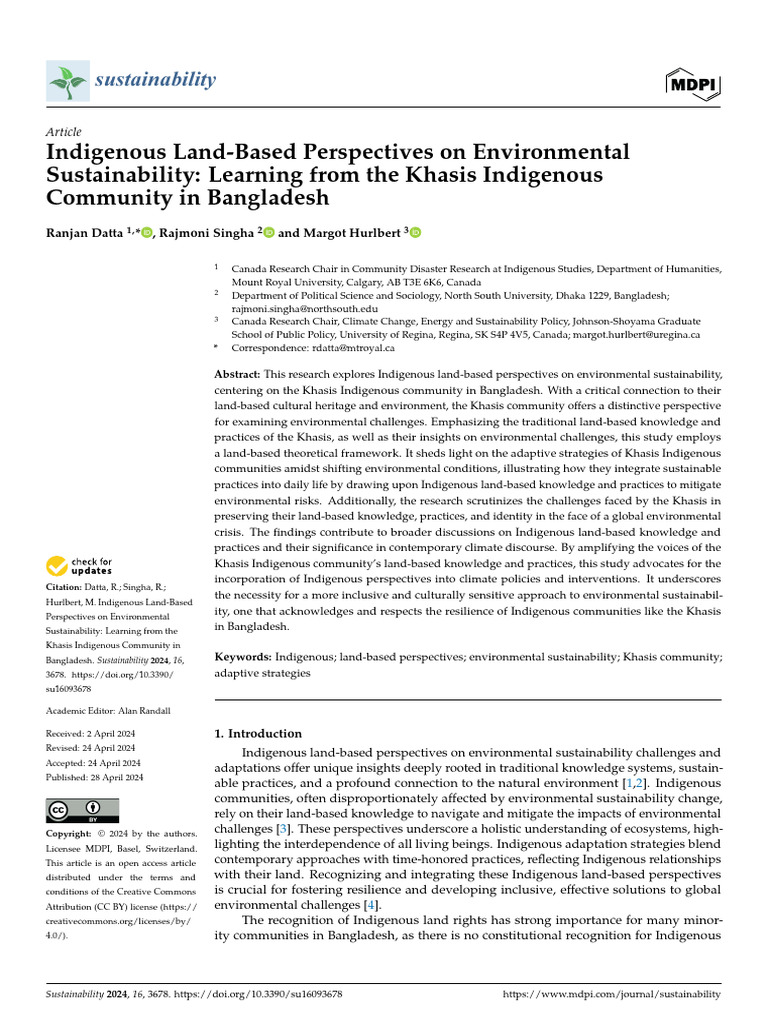 Indigenous Land-Based Perspectives On Environmenta | PDF | Ecological Resilience | Sustainability