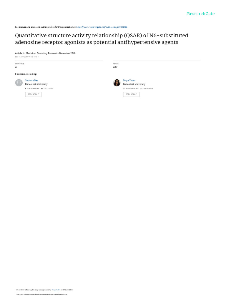 Quantitative Structure Activity Relationship QSAR of N6-Substituted ...