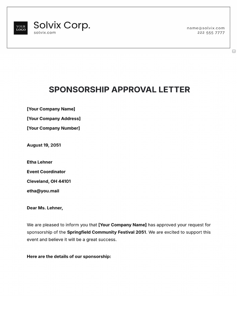 Sponsorship Approval Letter Template | PDF