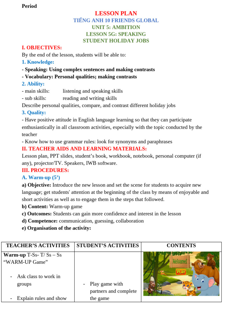 Lesson Plan 5G | PDF | Lesson Plan | Cognitive Science