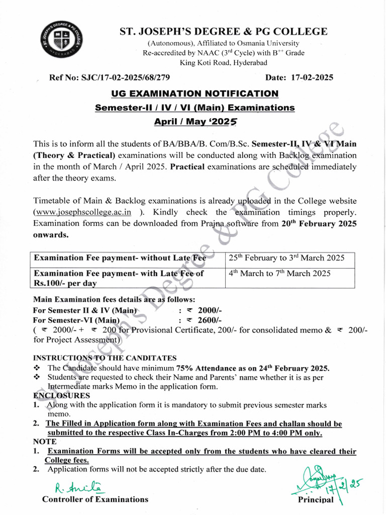 UG Main Examination Notification SEM II, IV & VI, Apr May 2025 ...
