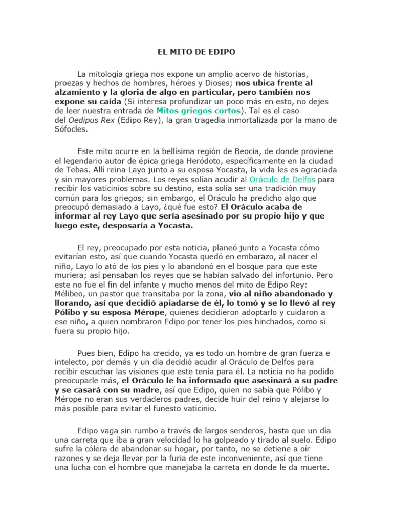 El Mito de Edipo | PDF | Edipo | Mitología tebana