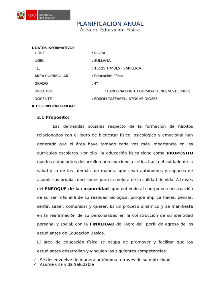 Plan Anual de Educación Física | PDF | Evaluación | Aprendizaje