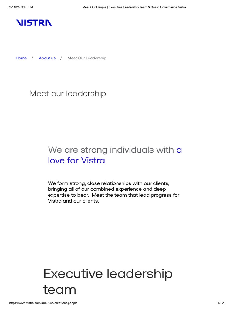 Meet Our People - Executive Leadership Team & Board Governance Vistra ...