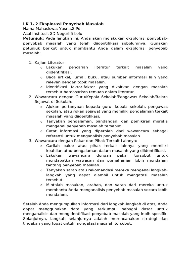 LK 1.2 Eksplorasi Penyebab Masalah - Umum | PDF