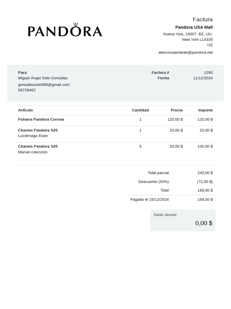Factura de Compra Pandora 1280 | PDF